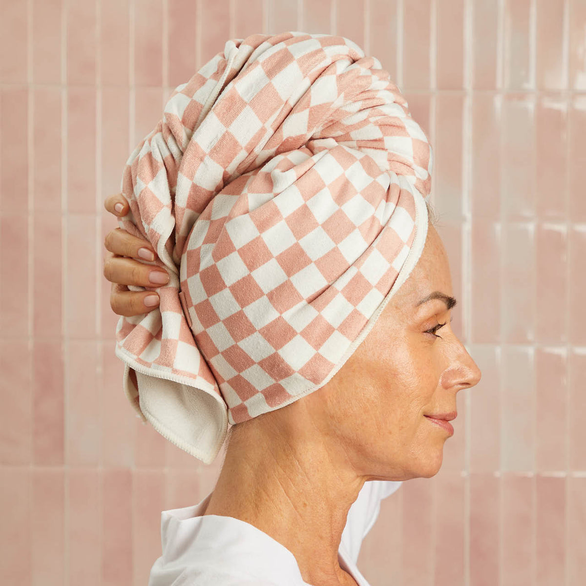 Terracotta Checker XL Hair Towel Wrap – KITSCH